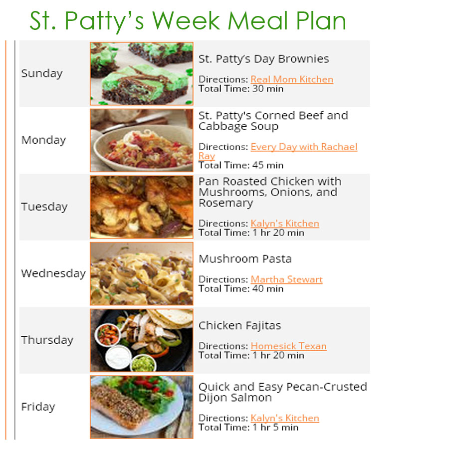 St. Patty's week meal plan and printable grocery list - Amy's Art Table